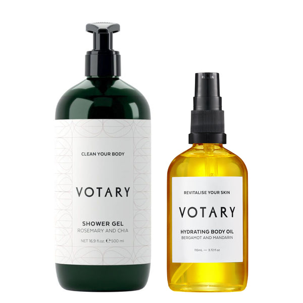 Shower Gel and Hydrating Body Oil Set | Votary Luxury Plant-Based ...